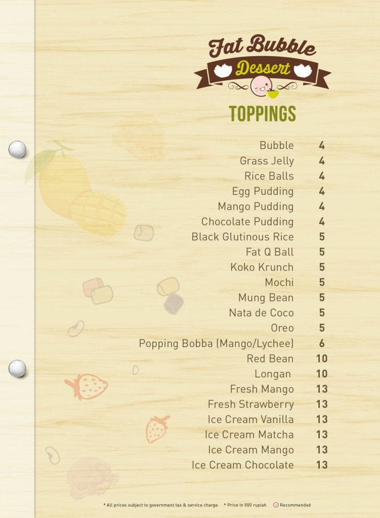 Menu | Fat Bubble